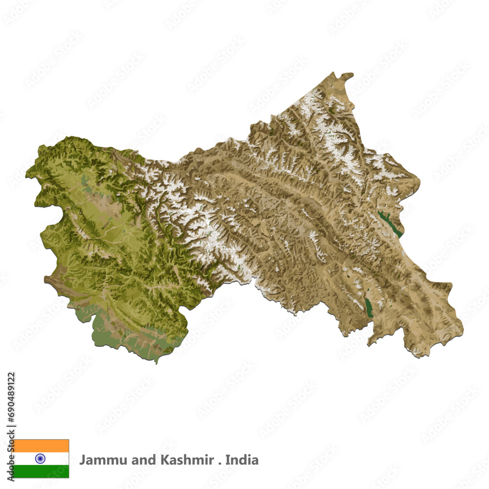 Jammu and Kashmir, State of India Topographic Map (EPS) Stock Vector ...