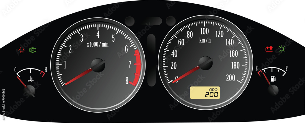 Speedometer. Accelerating Dashboard. Includes speedometer, tachometer ...