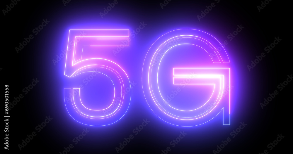 5G neon background text moving animation on black background, concept ...