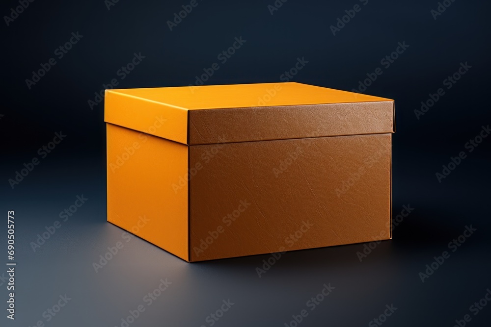 an orange box sitting on top of a black surface next to a black ...