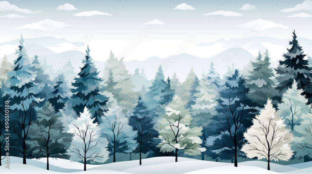 Illustration Blue Pine Trees Seamless Patterns, Flat Design Style, Pop ...