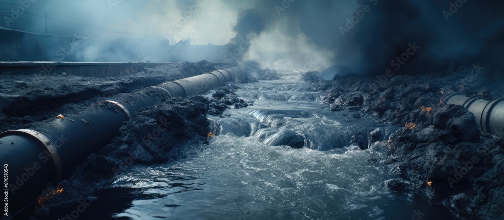 Industrial pipe causes water pollution, dirty effluents harm the ...