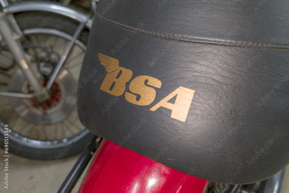 BSA logo text and sign brand on ancient motorbike retro vintage ...