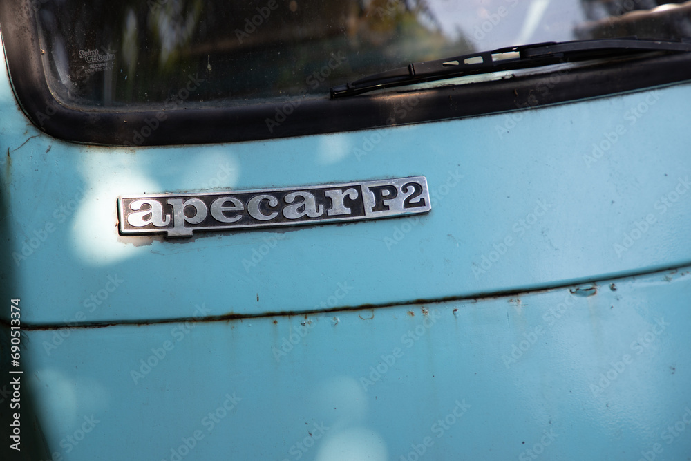 Ape Car p2 brand text and logo sign three wheeled light commercial ...