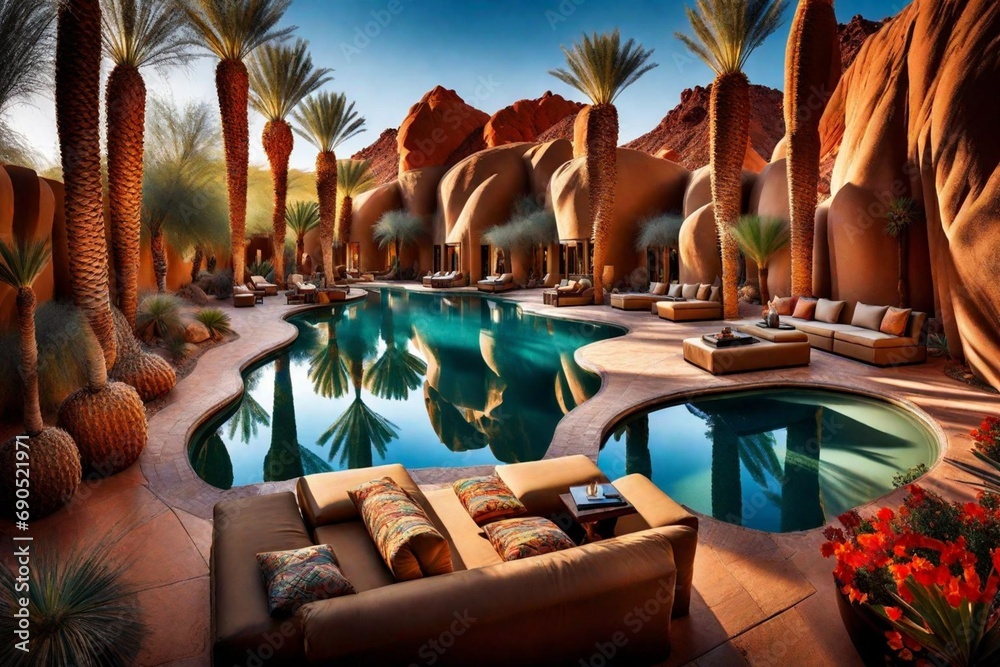 pool in the night , Curled up in the embrace of a desert oasis, Mirage ...