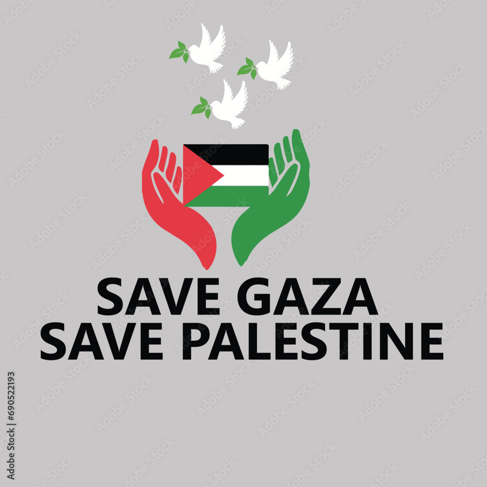 Save Gaza. Flat design first to free Palestine. Flag design with Sign ...