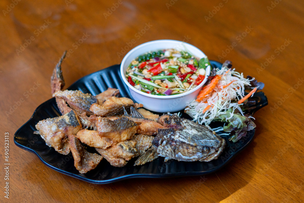 Pla Kapong Tod Nam Pla - Deep fried sea brass with fish sauce, serve ...