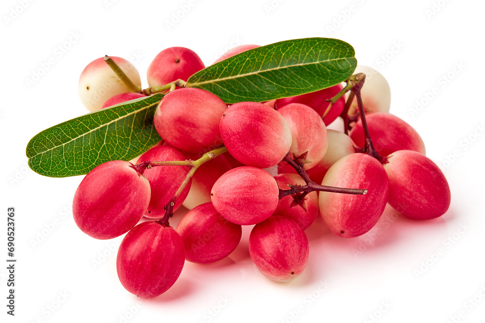 Karonda and leaves isolated on white background. Karonda is fruit in ...