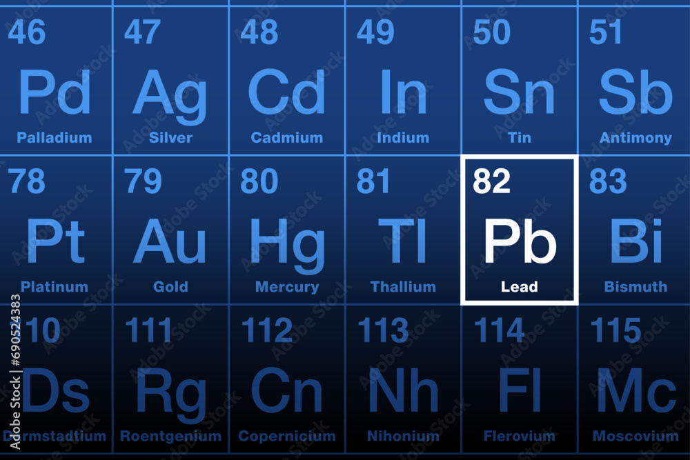 Lead on periodic table of the elements. Chemical element with symbol Pb ...
