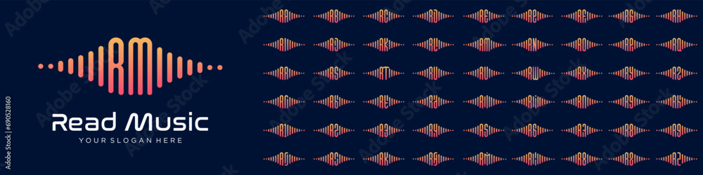 logos audio combined letter R with letters from A to Z and numbers from ...