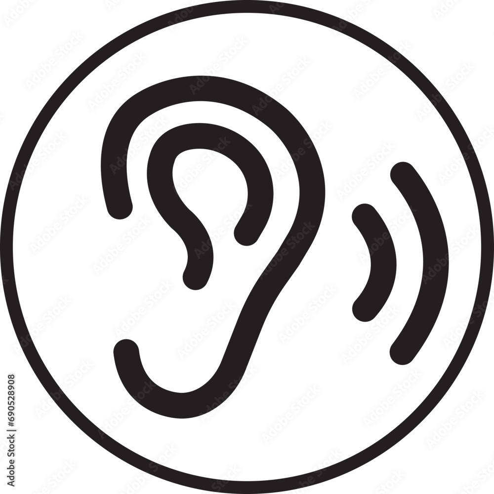 Ear vector icon, hearing symbol. Human ear listening icon in outline ...