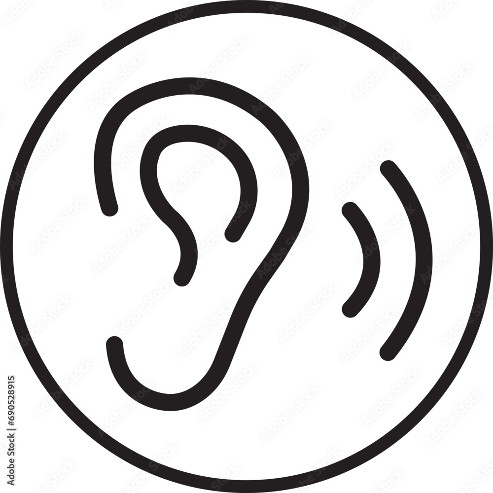 Ear vector icon, hearing symbol. Human ear listening icon in outline ...