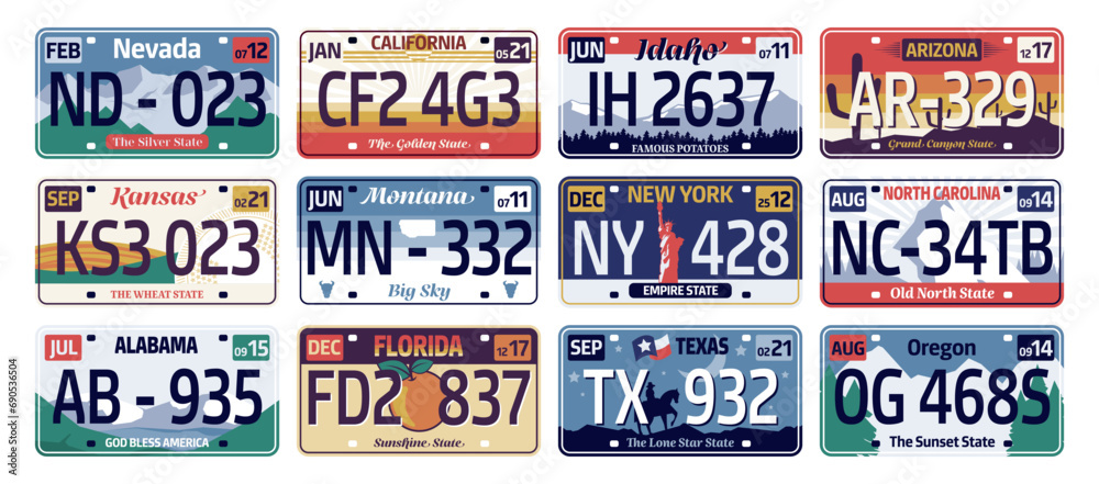 Vehicle registration plate. American license plate with state name and ...