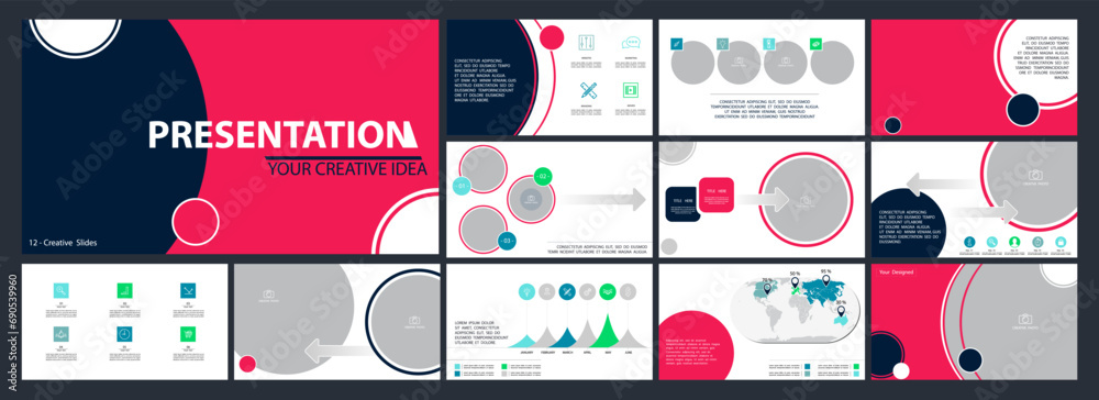 Blue, red, elements of presentation templates, white background. Slide ...