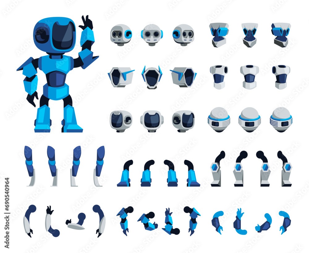Cartoon robot animation kit. Cibernetica robot pose for frame sequence ...