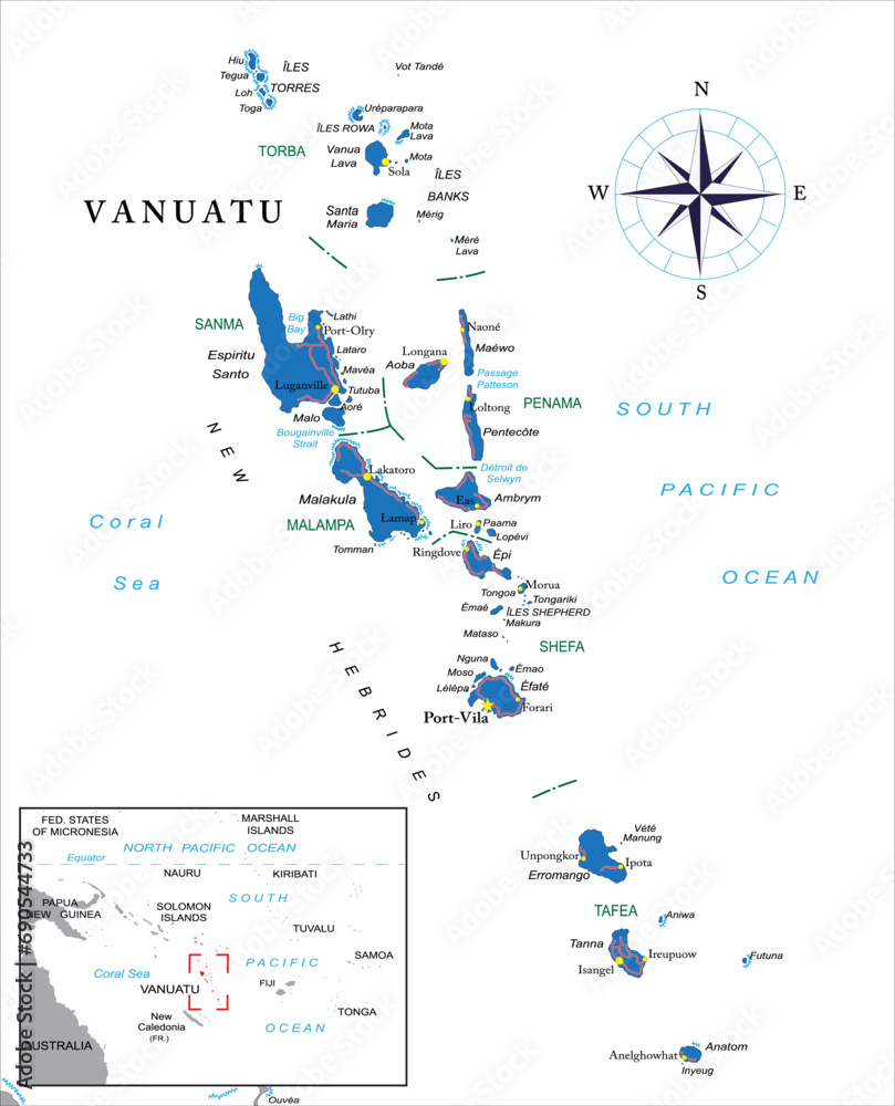 Photo & Art Print Vanuatu highly detailed political map, bogdanserban
