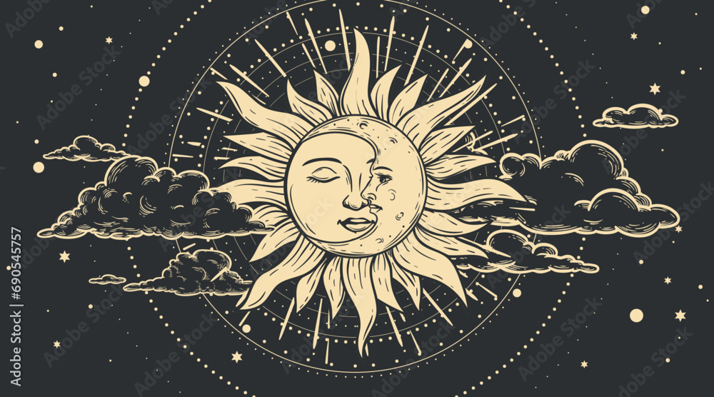 Magical celestial design template for astrology, divination, etc. Hand ...