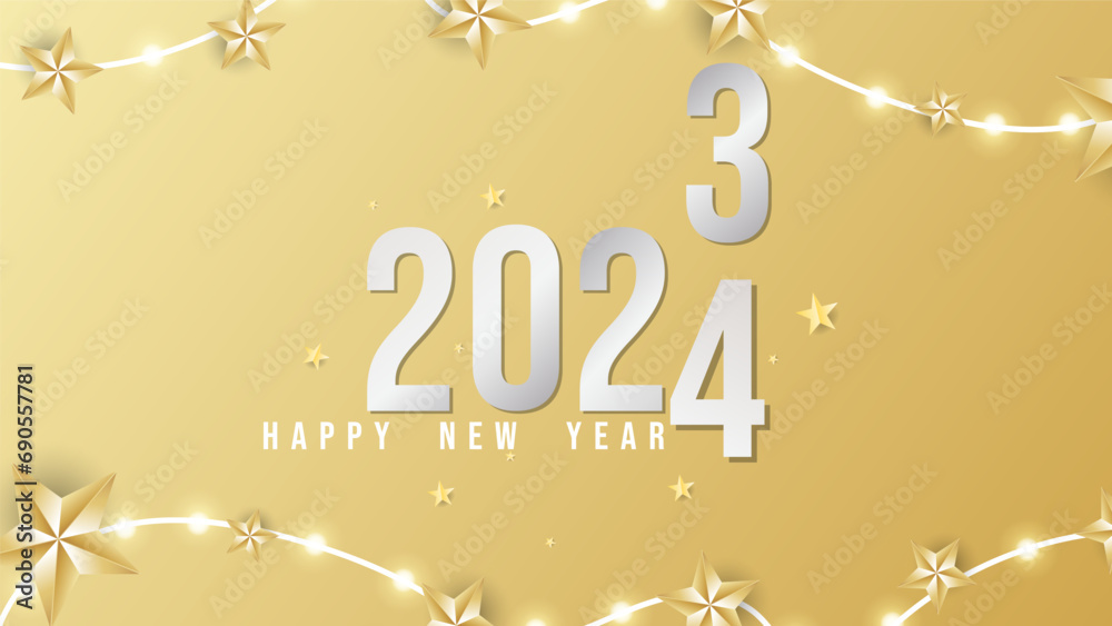 Changing the year from 2023 to 2024 design for New Year's Day , on gold ...