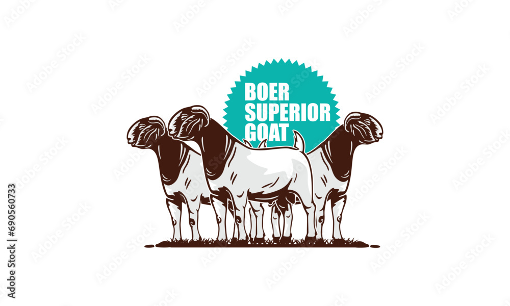 BOER GOAT SUPERIOR BREEDING PET logo, SILHOUETTE OF GREAT RAM STANDING ...