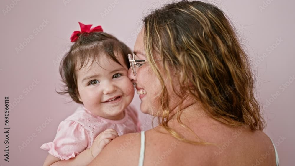 Confident Mother Showering Her Lovely Daughter With Kisses Over An