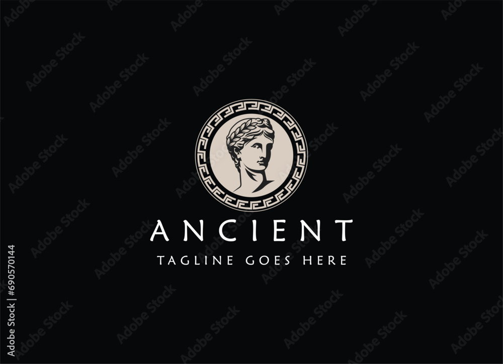 Greek god head wearing laurel wreath statue icon logo design ...
