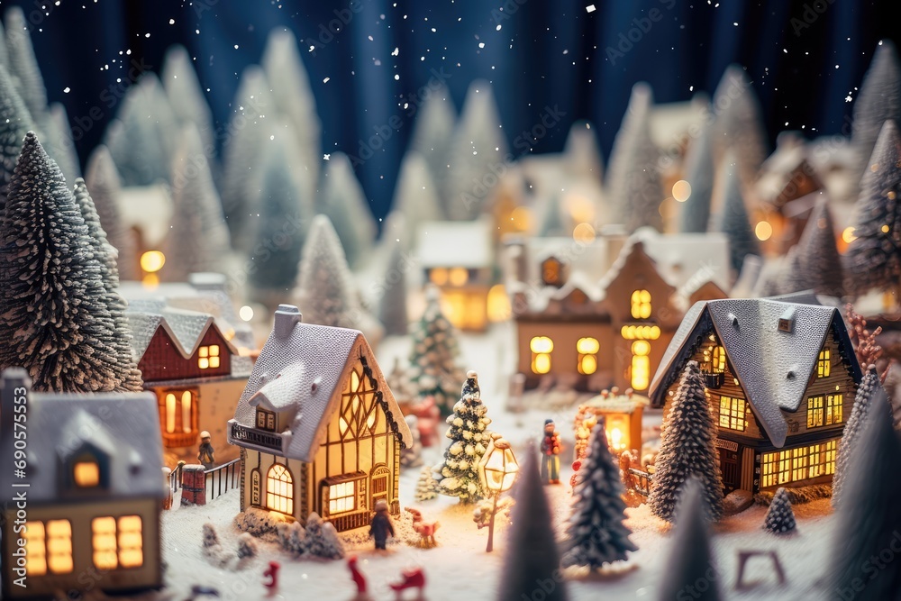 Snowy Christmas Village Night - A charming, snow-covered village at ...