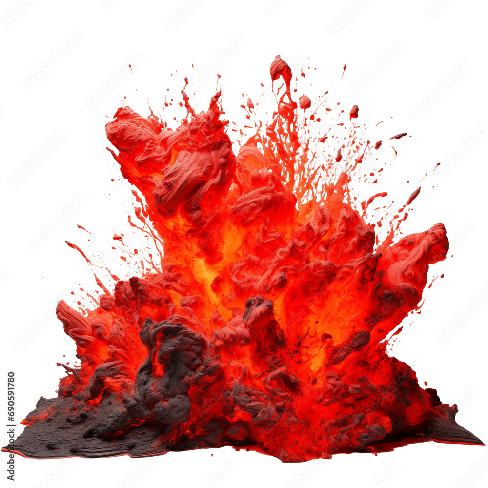 Explosion red lava with smoke isolated on transparent background ...