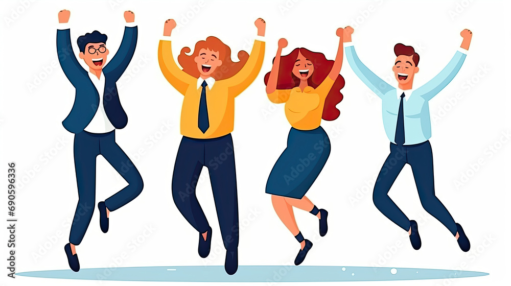 Happy smiling people jumping at work winning party Flat vector ...