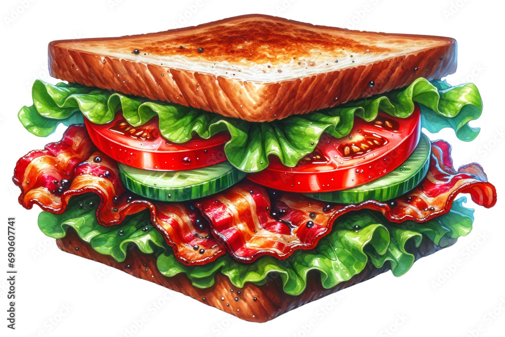Watercolor Food of BLT (Bacon, Lettuce, Tomato) , cafe menu ...