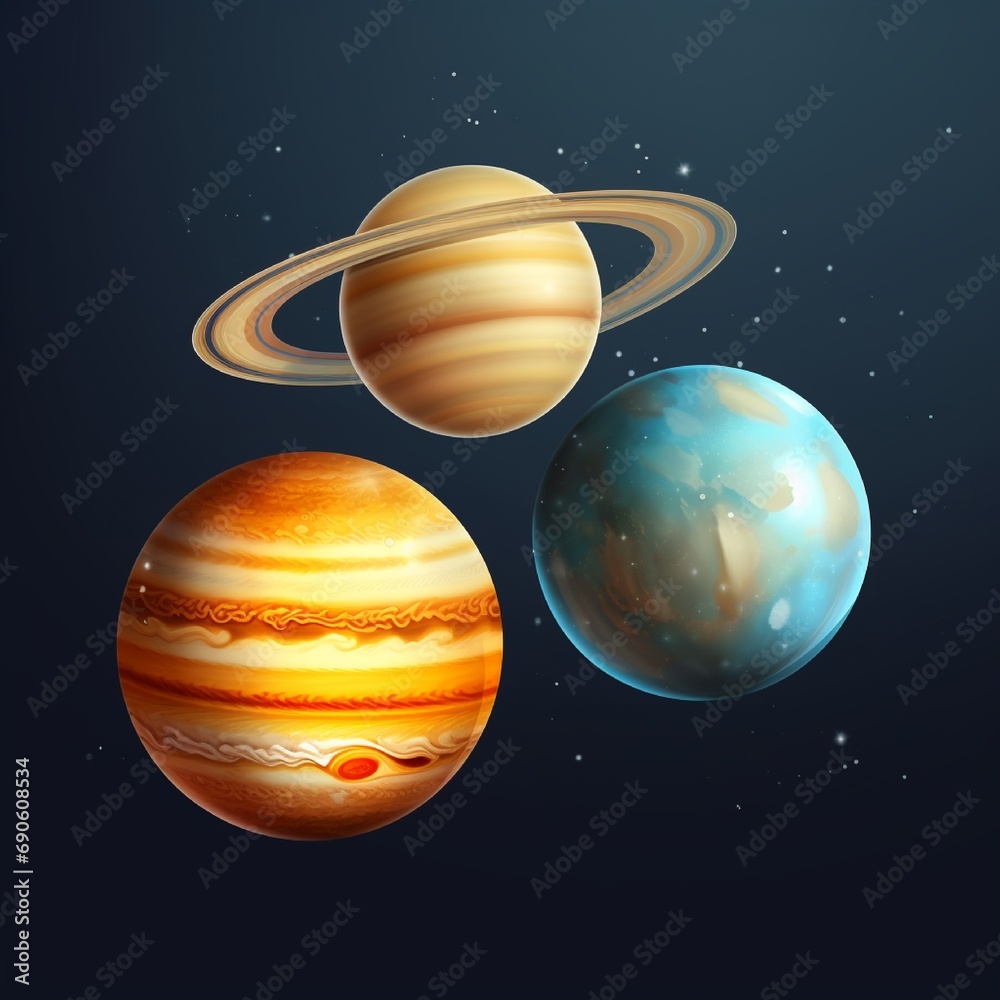 Solar system planets, 3d Saturn, Moon isolated on transparent ...