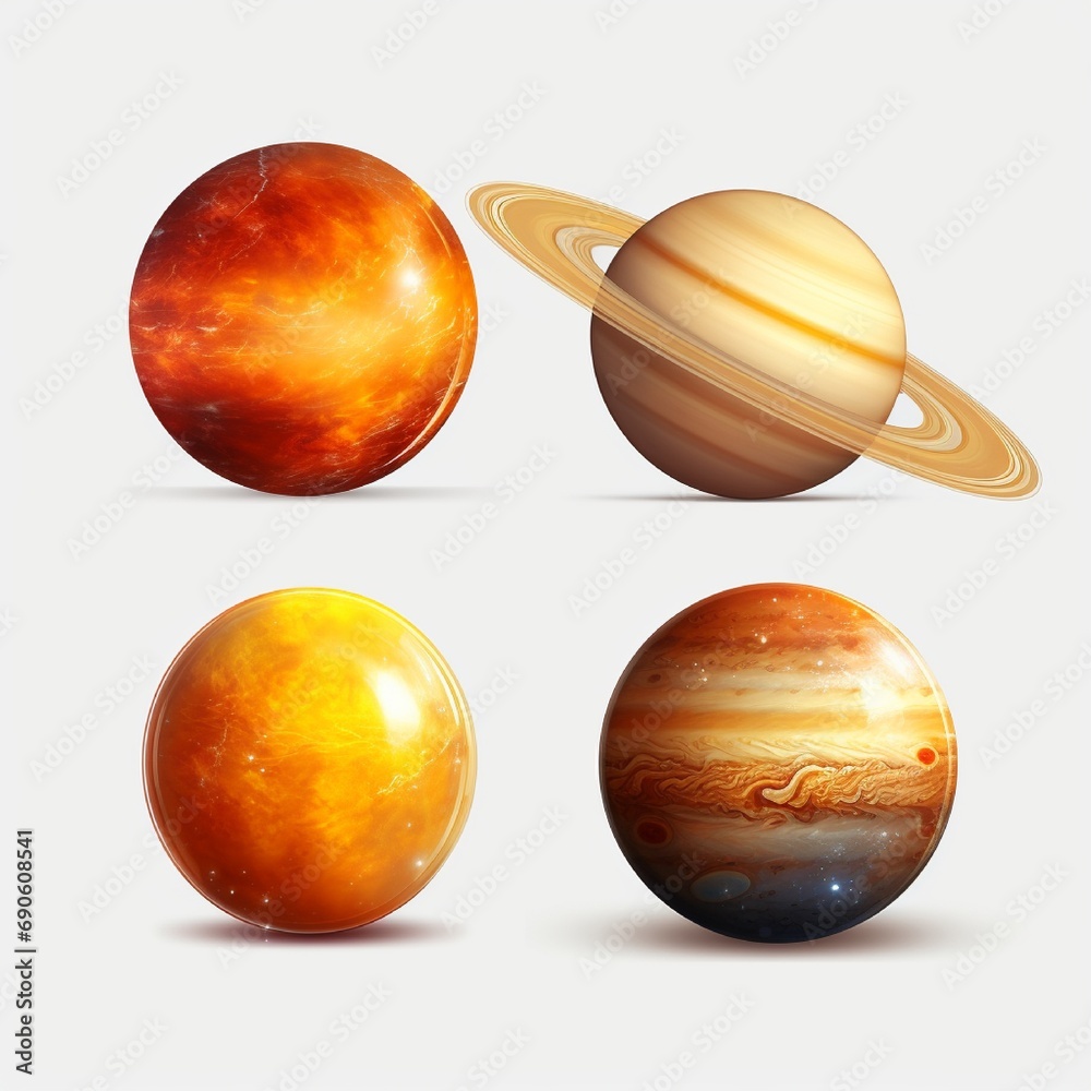 Solar system planets, 3d Saturn, Moon isolated on transparent ...