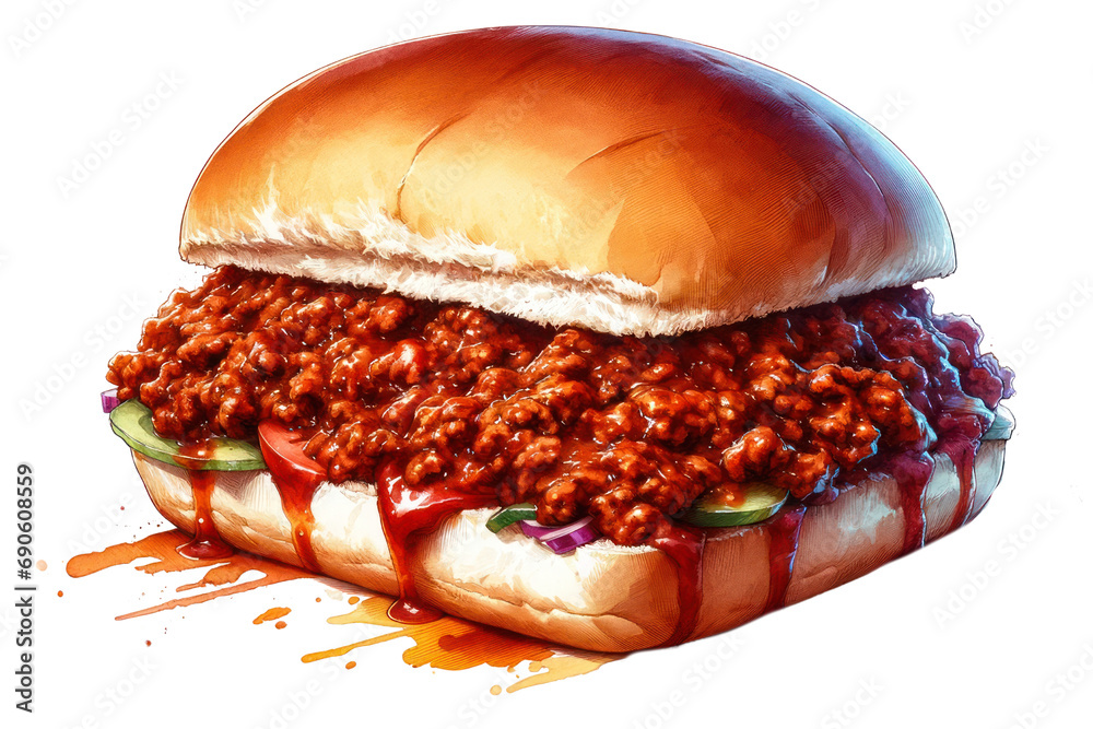 Watercolor Food of Sloppy Joe , cafe menu , illustration isolated on ...