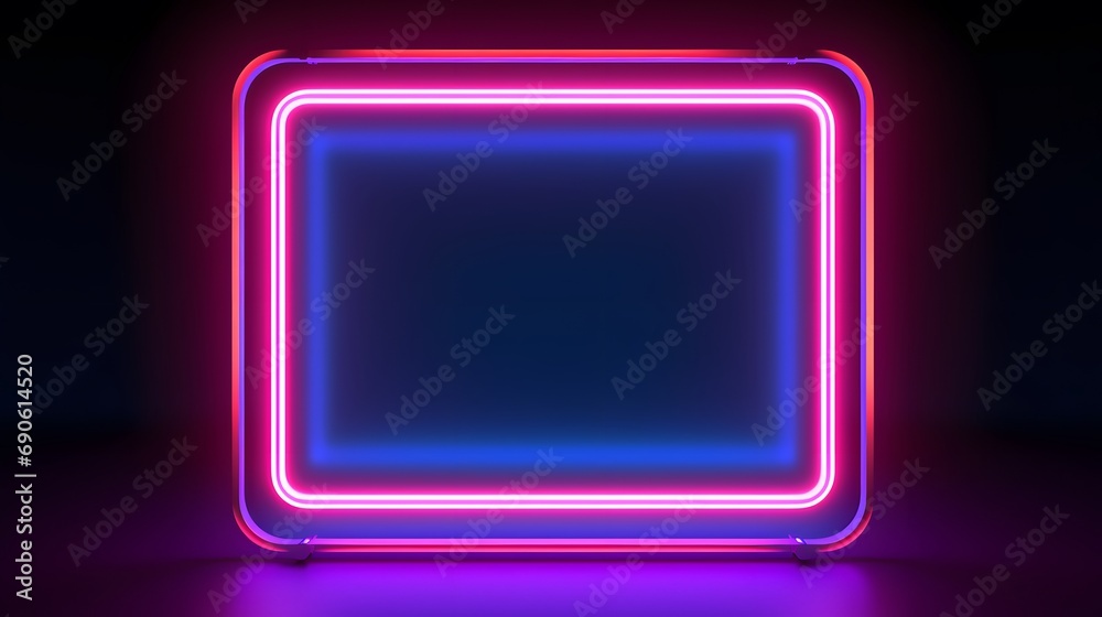 Vector 3d render, square glowing in the dark, pink blue neon light ...