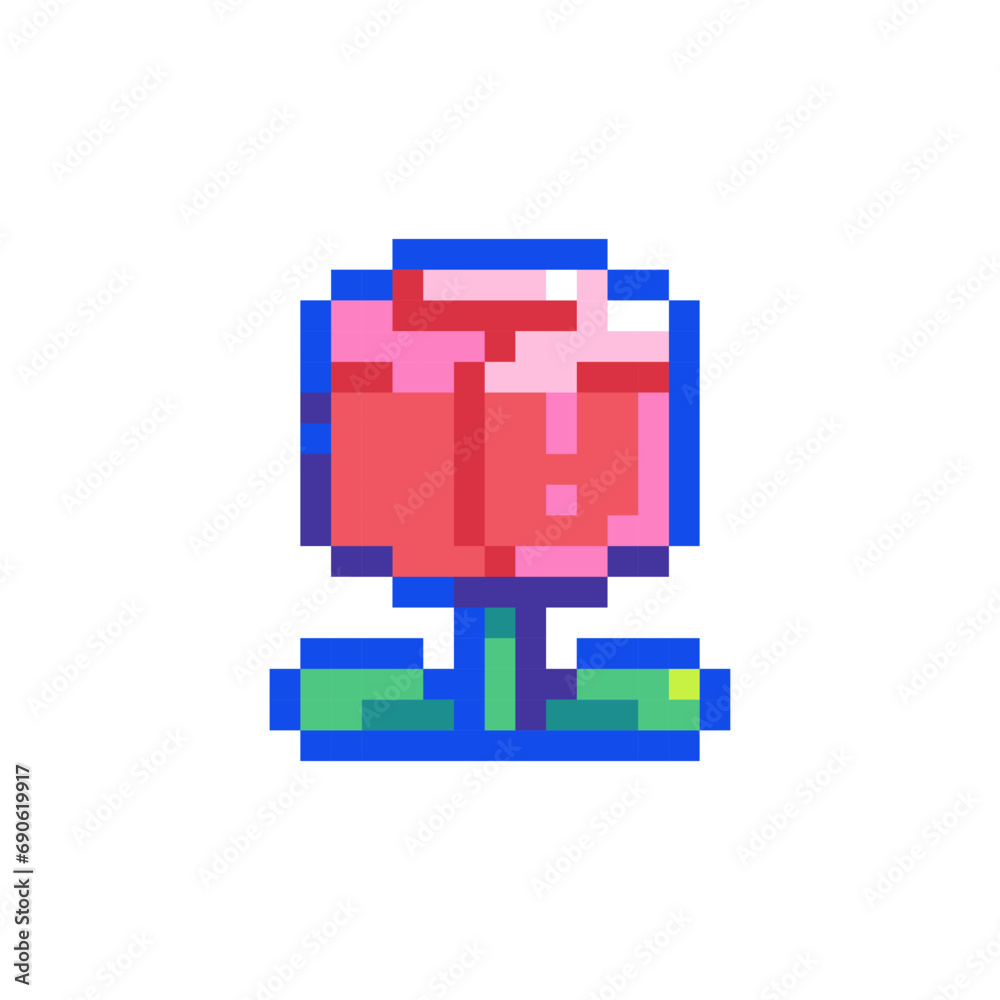 Pixel art Tulip Icon. Vector Pixel 8bit Tulip Bud. 80s 90s Retro Game ...