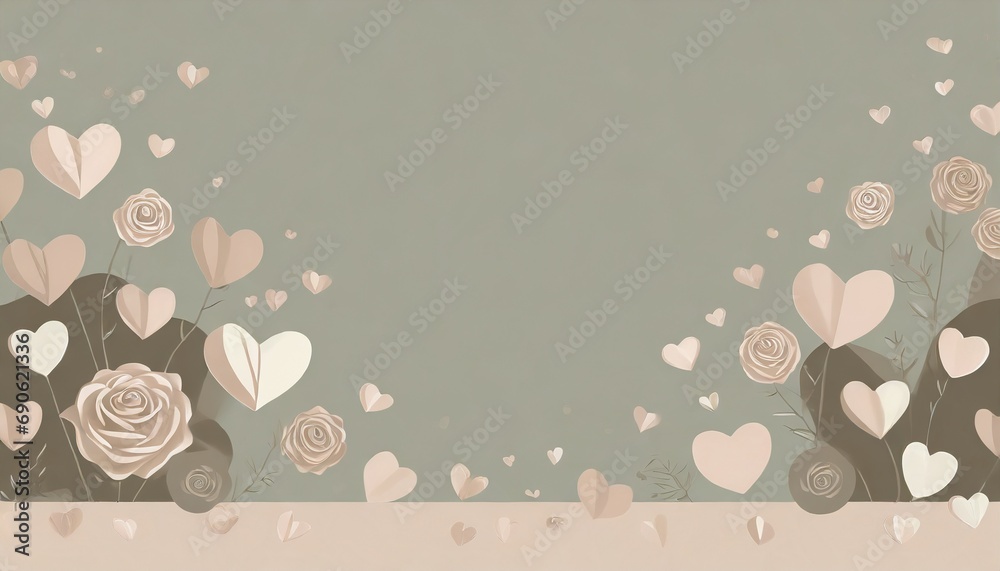 sfondo con cuori e rose dal colore tenue verde e rosa generato con ai ...