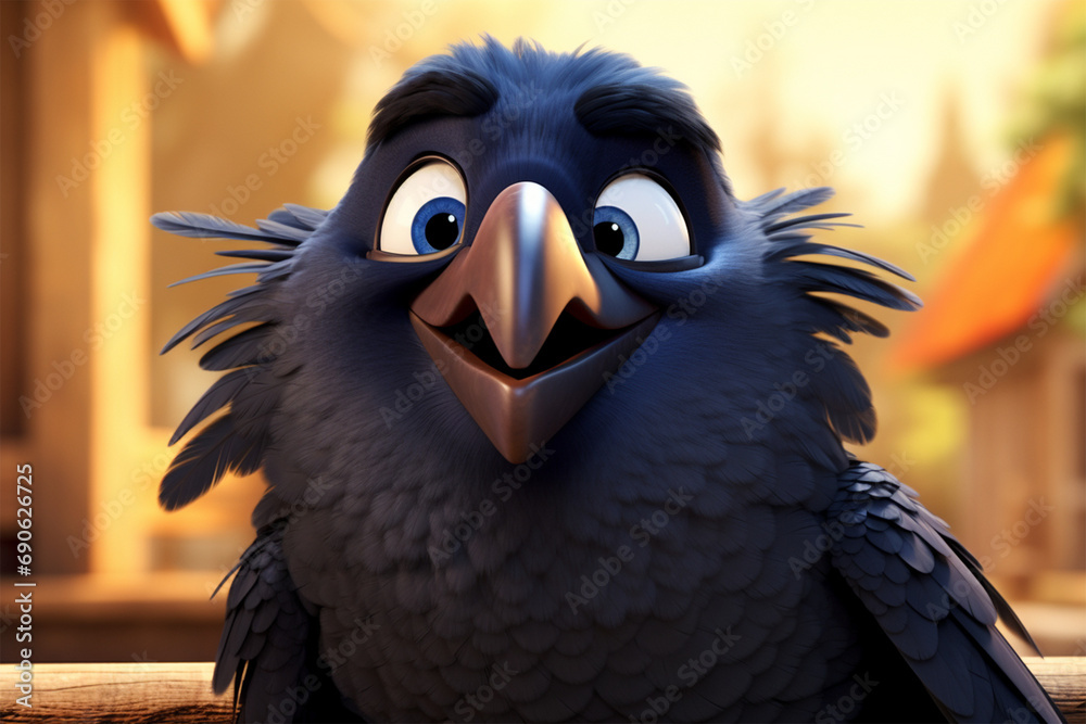 cartoon illustration of a cute crow smiling Stock Illustration | Adobe ...