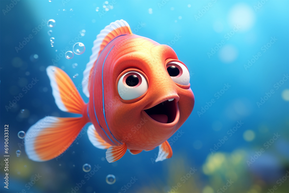 cartoon illustration of a cute fish smiling Stock Illustration | Adobe ...