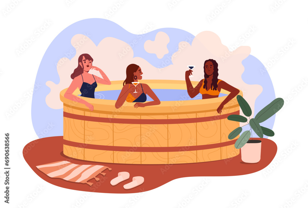 Girls in jacuzzi concept. Rest and relax. Women in swimsuits with ...