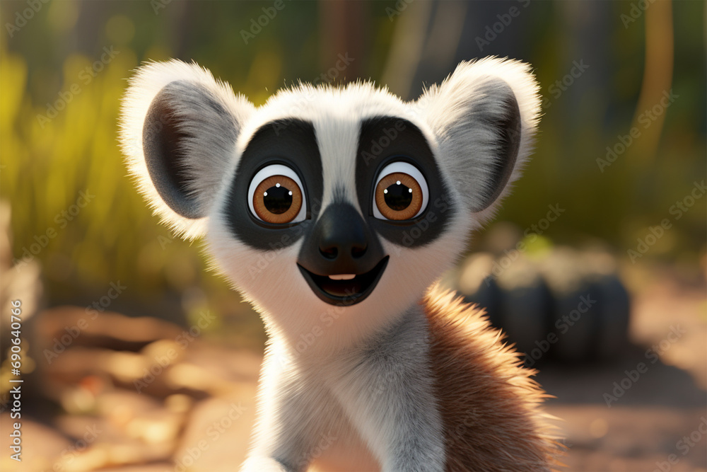 cartoon illustration of a cute lemur smiling Stock Illustration | Adobe ...