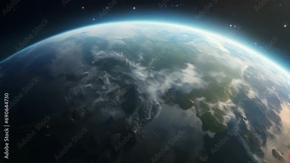 Earth globe view from outer space flying over cities. 3d planet rotate ...