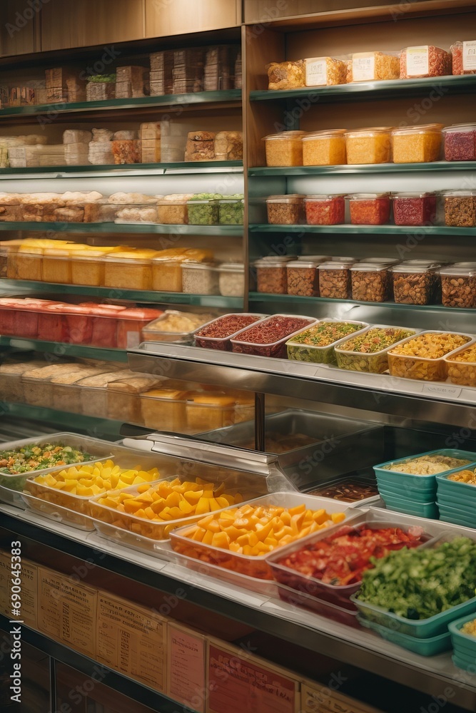 Foto de There is a lot of various Ready-made food, dishes, vegetables ...