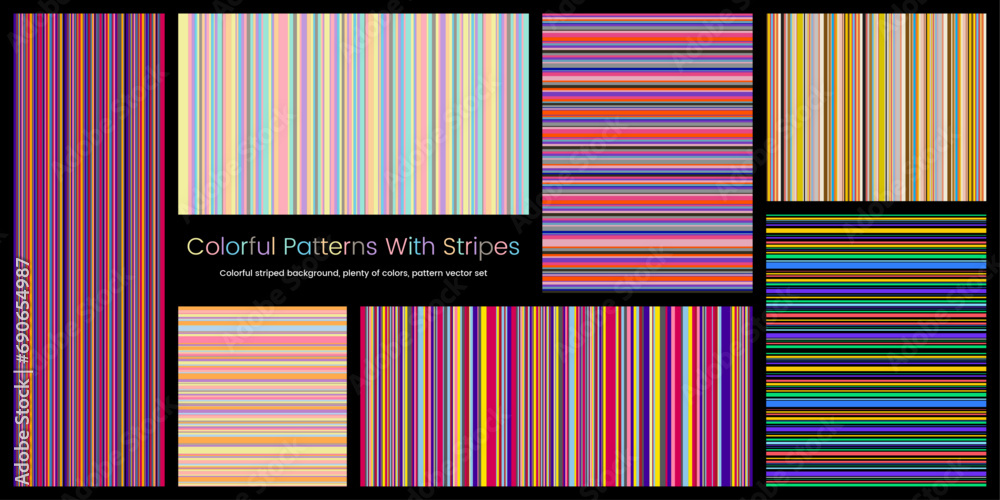 Colorful stripes set vertical horizontal line patterns collection ...