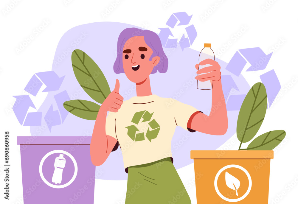 Woman with waste sorting concept. Zero waste and sustainable lifestyle ...