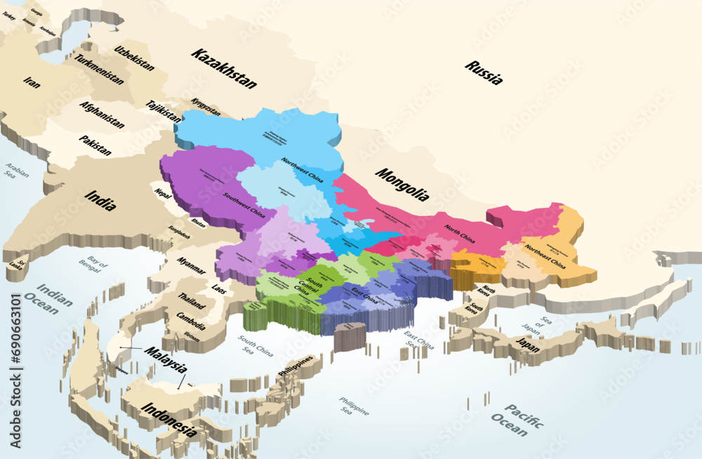 China municipalities map with neighbouring countries and territories ...