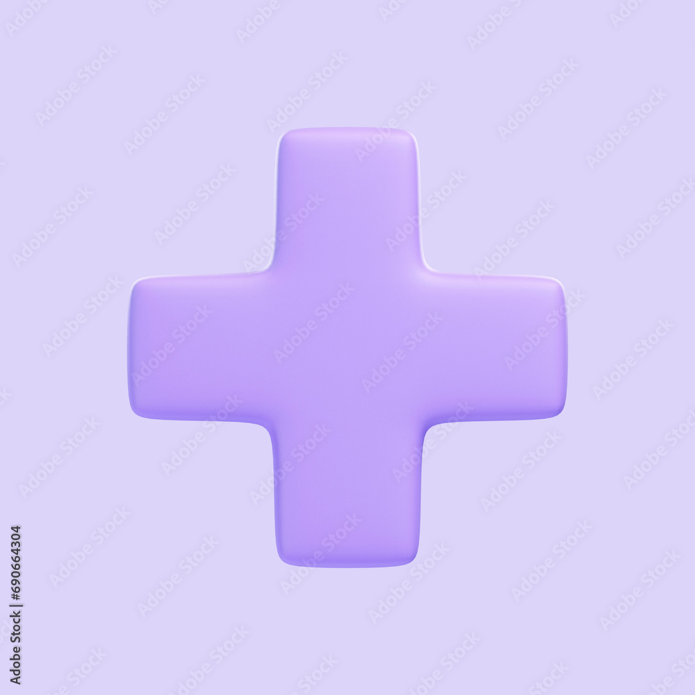 Purple plus sign isolated on purple background. 3D icon, sign and ...