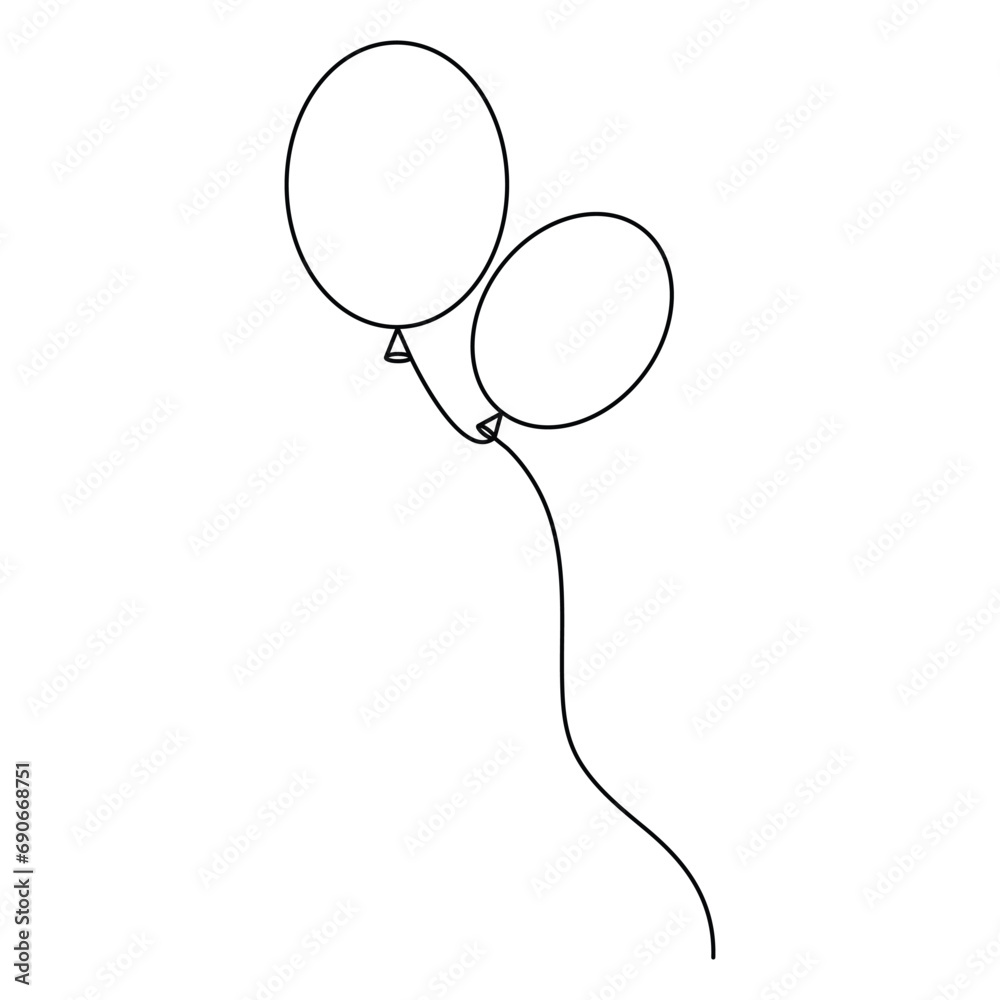 Balloon one line art drawing continuous heart vector outline minimalism ...