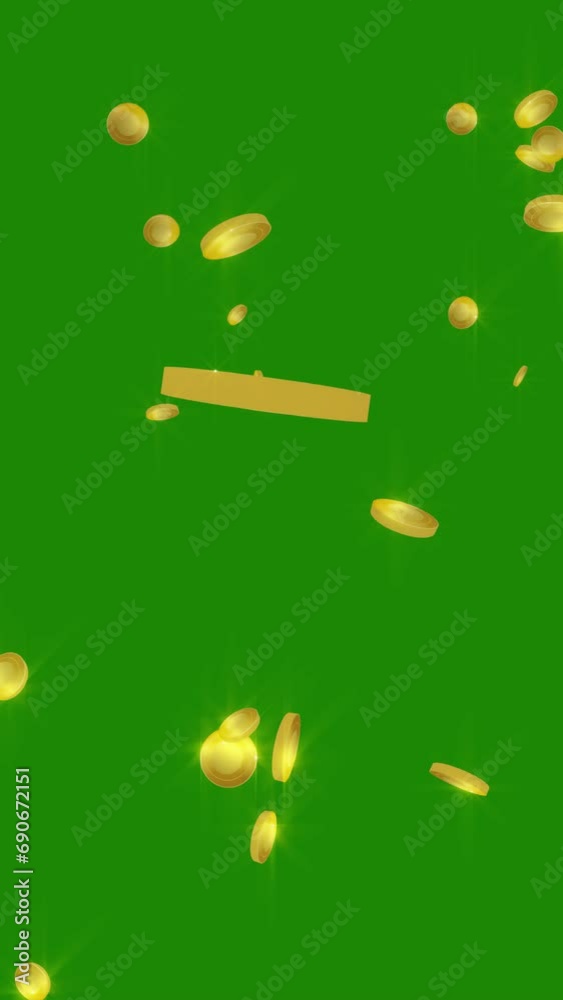 Spinning coins rain on green screen background. Gold coins winning ...