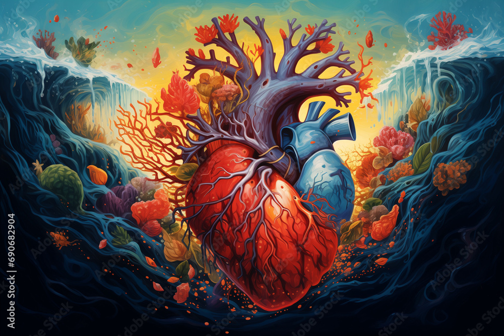 Sea heart with beautiful ocean on background. Stylized heart ...