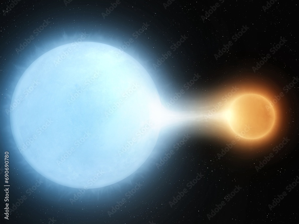 Gravitational interaction of two suns. Tight binary system. A giant ...