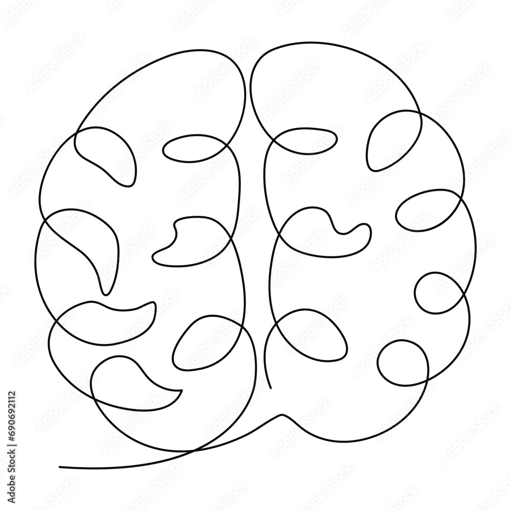 Human brain continuous one line drawing of art vector illustration and ...